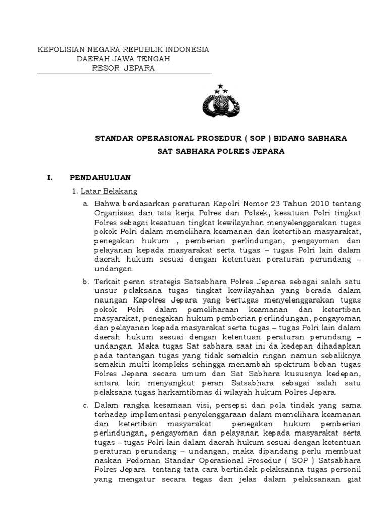 Standar Operasional Prosedur Sat Sabhara PDF | PDF