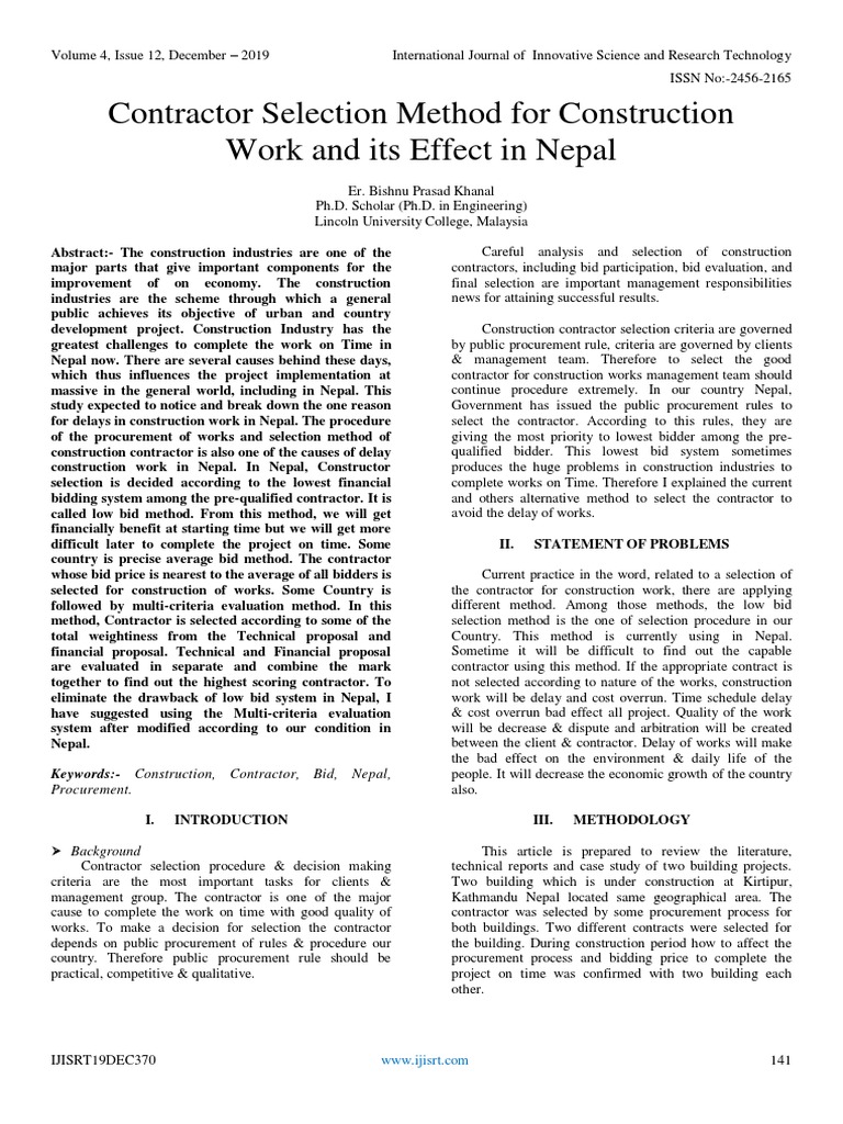Contractor Selection Method For Construction Work and Its Effect in ...