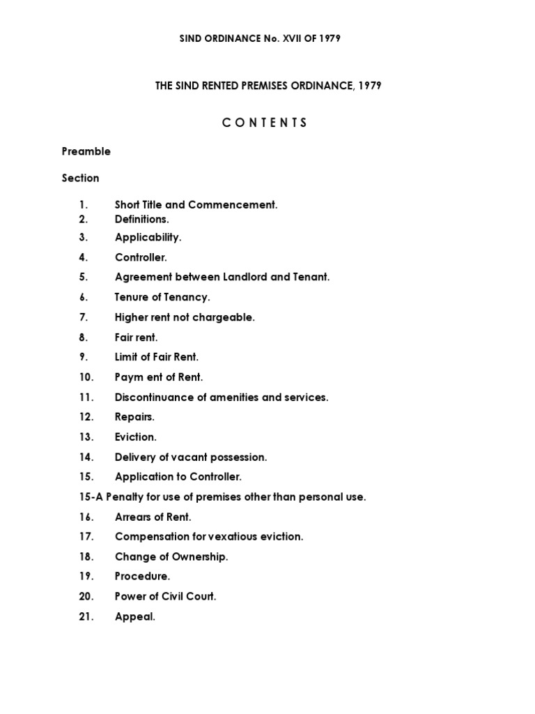 The Sind Rented Premises Ordinance | PDF | Leasehold Estate | Landlord