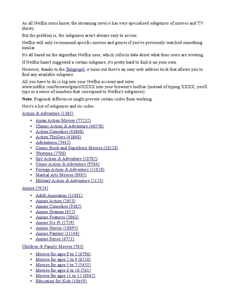 Netflix Code List | PDF | Horror Films | Action Films
