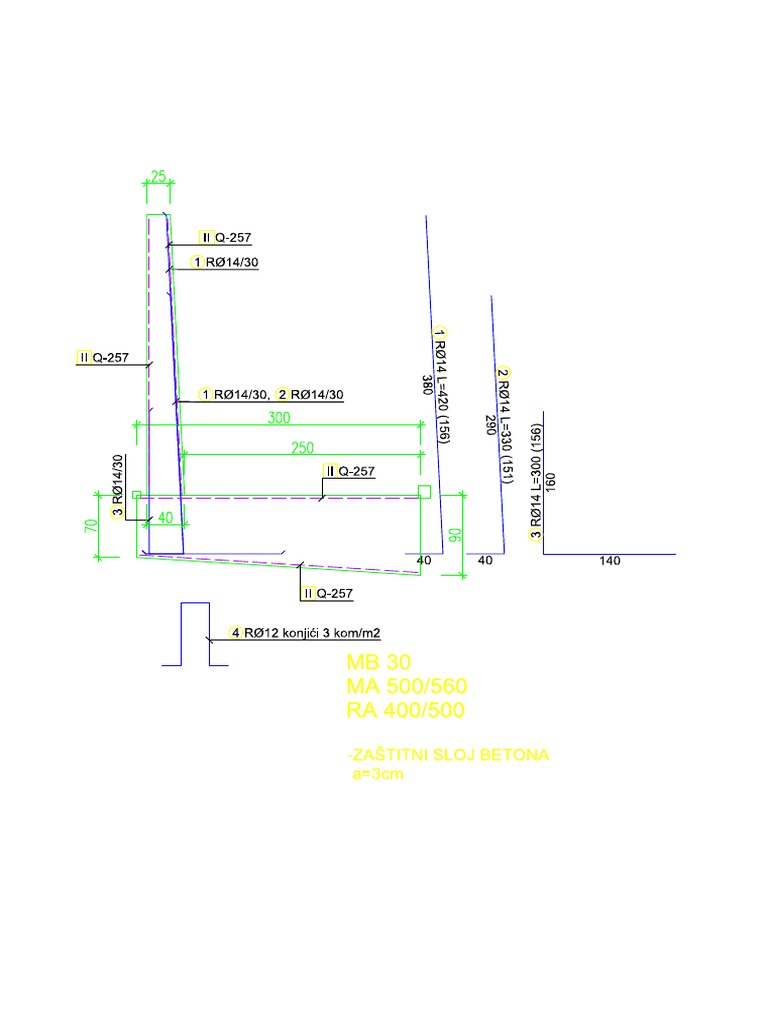 Potporni Zid - Porečni Presjek - Armatura PDF | PDF
