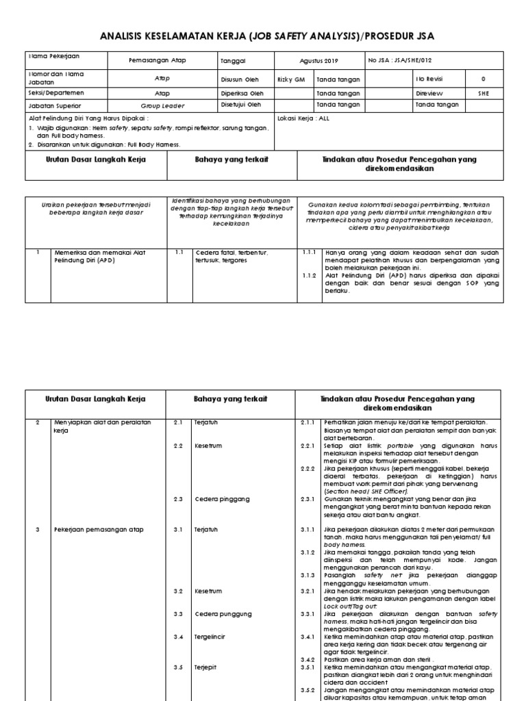 JSA Pemasangan Atap | PDF