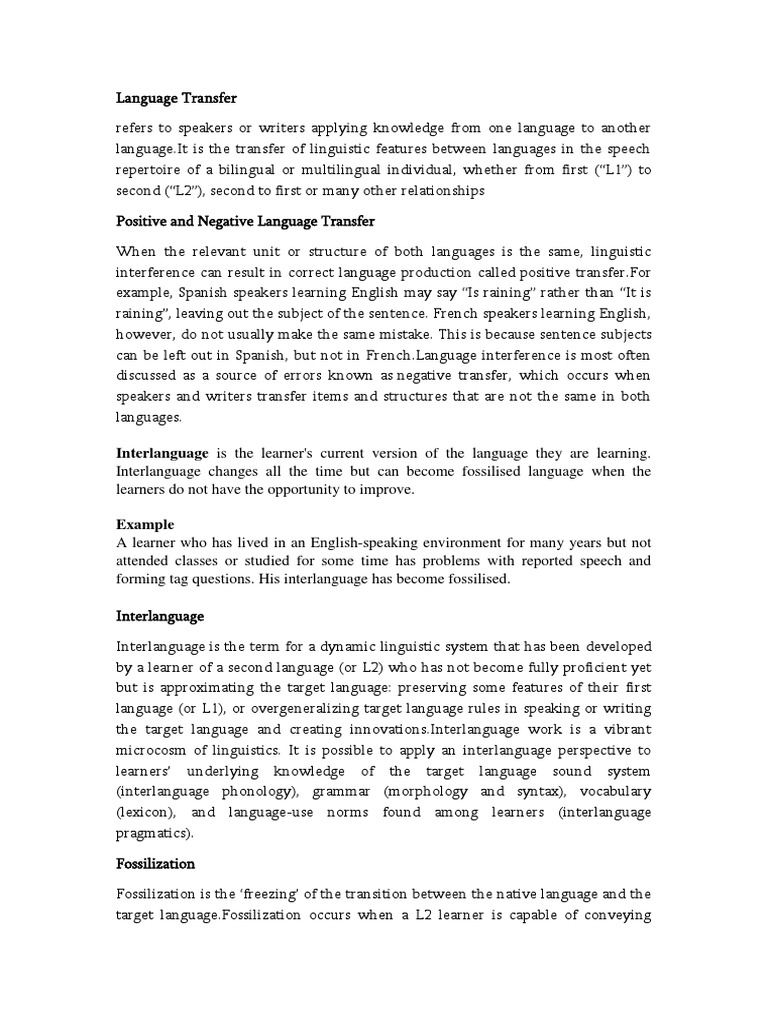 Language Transfer | PDF | Second Language | Language Acquisition