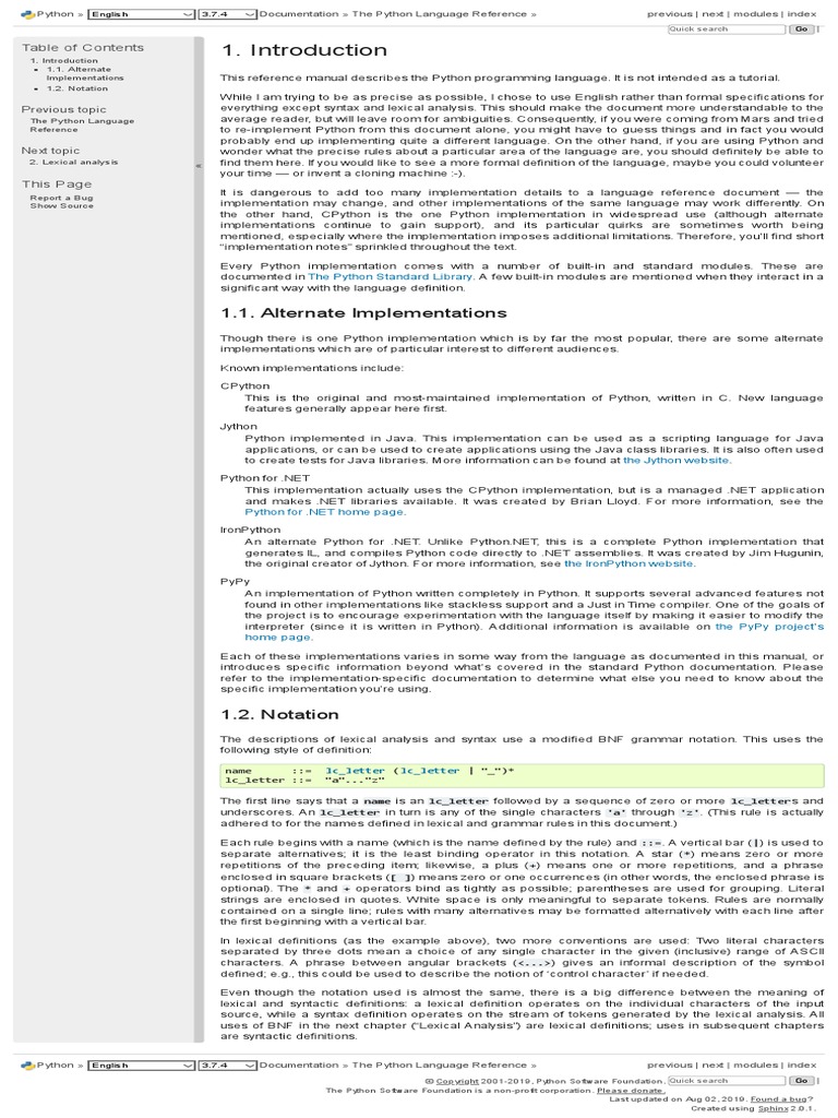 Introduction - Python 3.7.4 Documentation | PDF | Python (Programming Language) | Programming ...