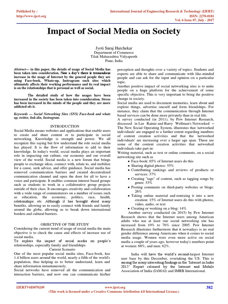 Impact of Social Media On Society IJERTV6IS070249 | PDF | Social Media ...