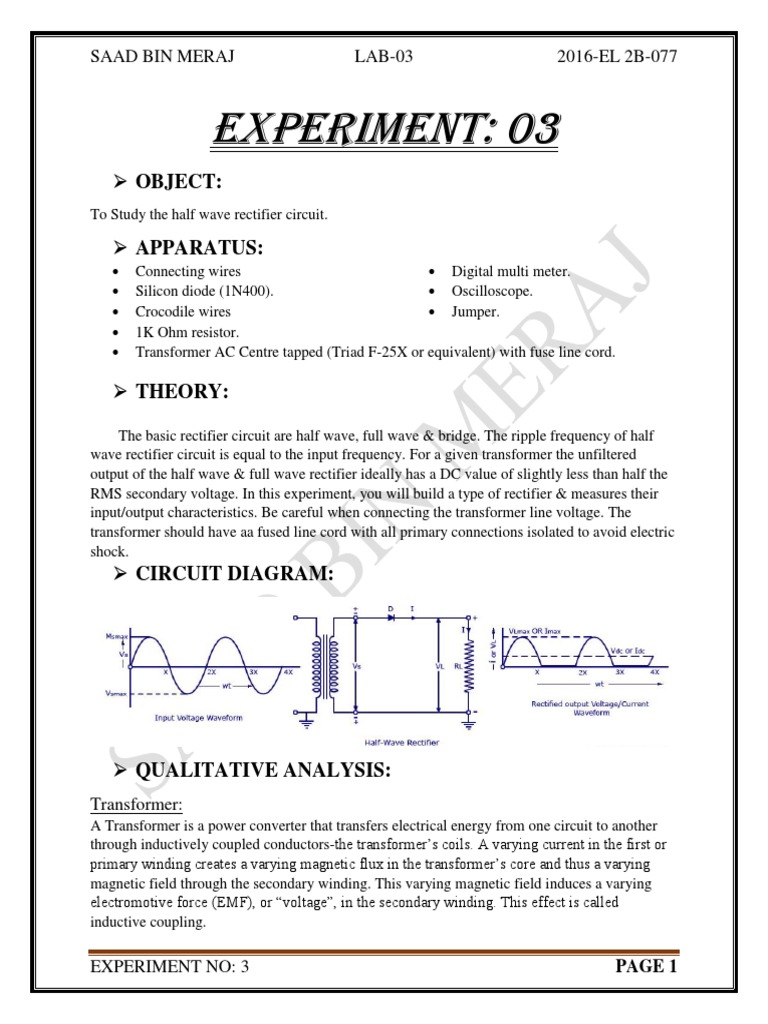 ECD Exp 3 | PDF | Transformer | Rectifier