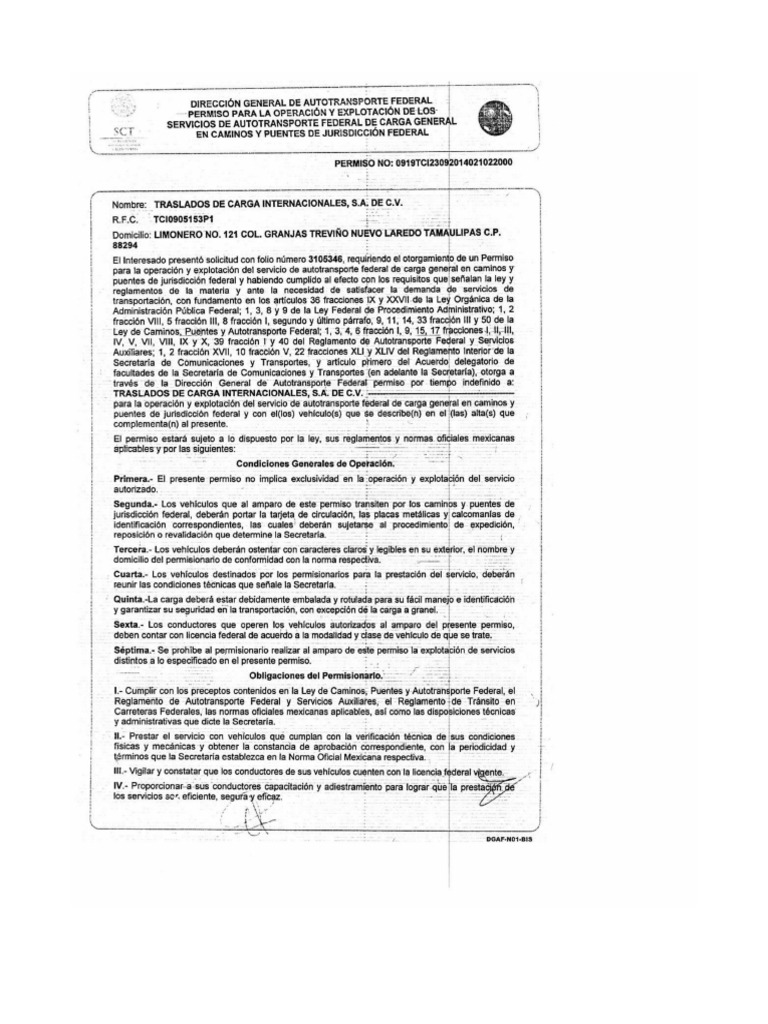 Permiso de La SCT | PDF