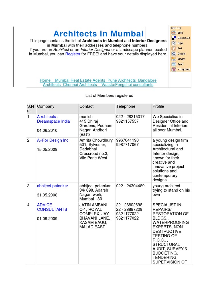 List of Architects in Mumbai | Download Free PDF | Mumbai | Architect