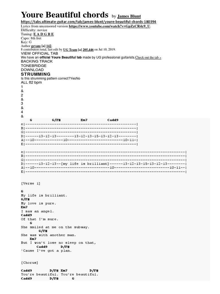 Youre Beautiful Chords | PDF | Song Structure | Entertainment (General)