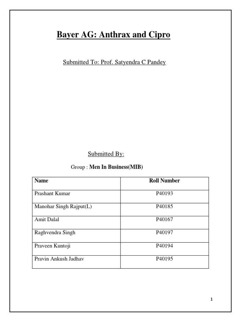 Cipro | PDF | Bayer | Anthrax