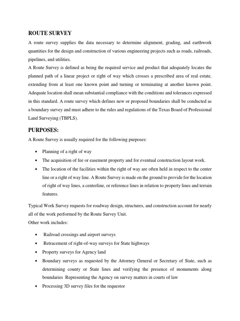 Route Survey | PDF | Surveying | Business