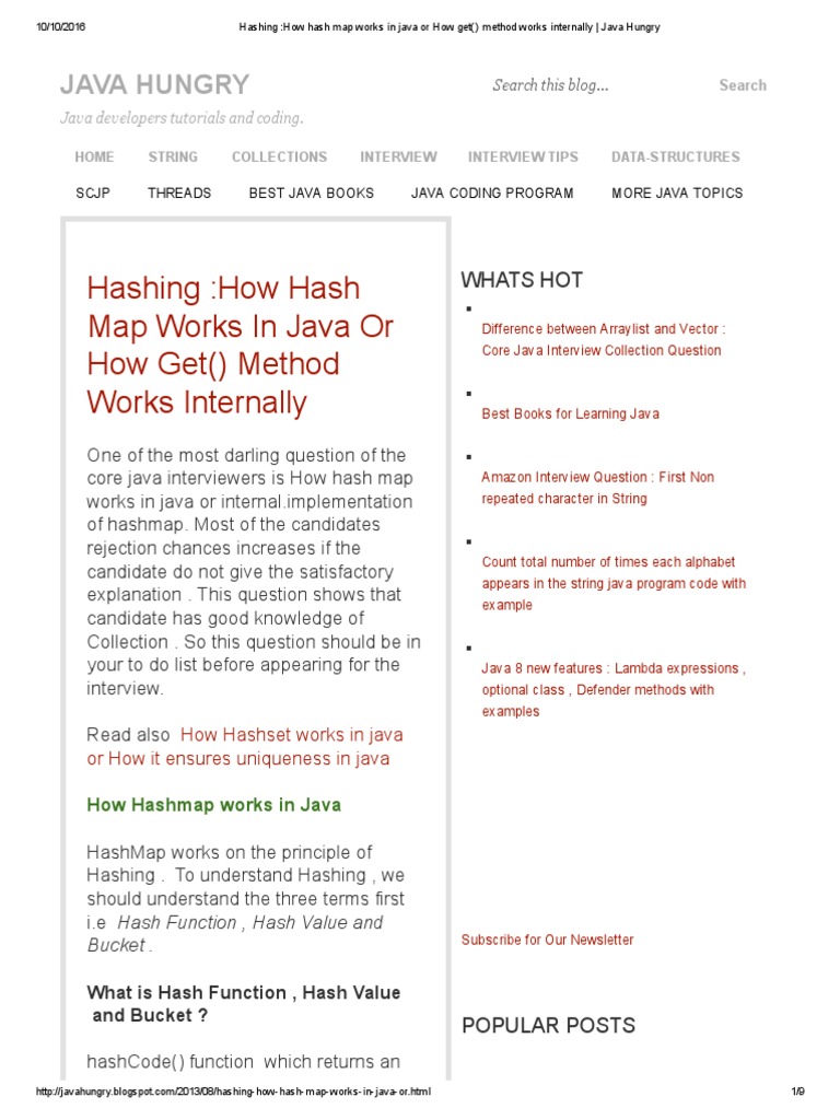 Hashing How Hash Map Works In Java Or How Get Method Works Internally Java Hungry Pdf
