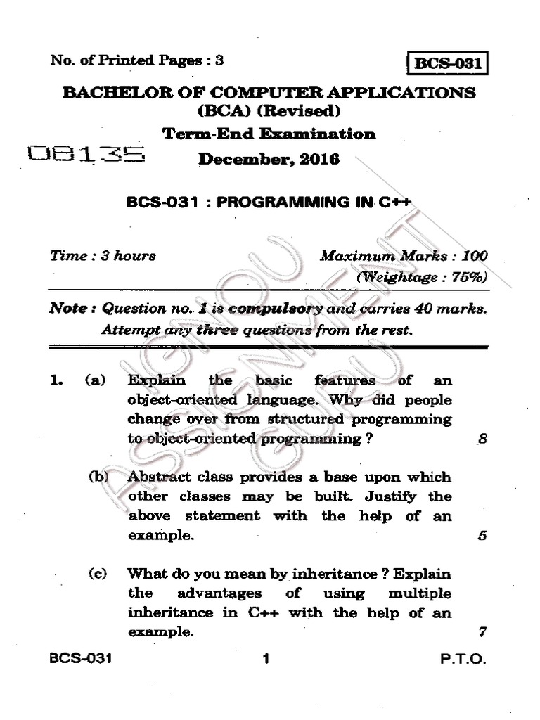 BCS 031 PDF | PDF | C++ | Method (Computer Programming)