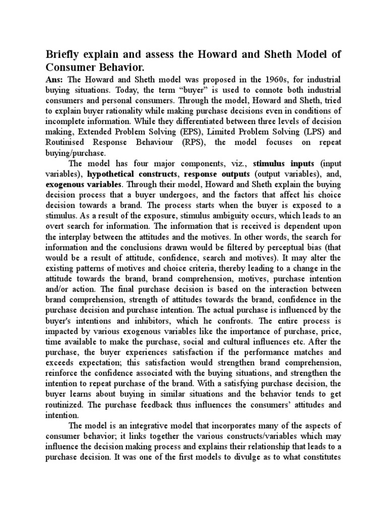 Howard-Sheth Model of Consumer Behavior | PDF | Consumer Behaviour ...