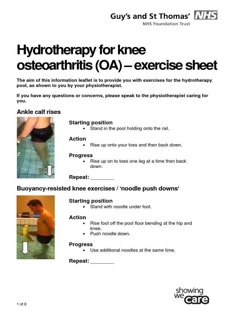 Hydrotherapy Knee Oa Exercise Sheet Pdf Health Economics Medicine