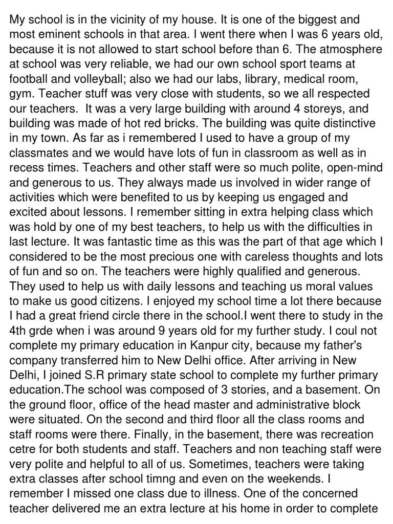Memorable Experiences at My Primary School | PDF | Schools | Teachers