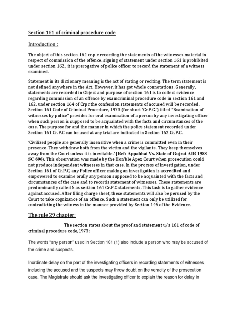 Section 161 of Criminal Procedure Code | PDF | Confession (Law) | Criminal Procedure In South Africa
