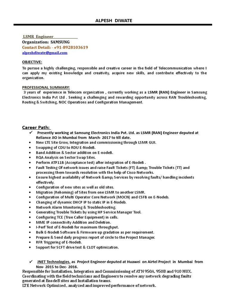 Alpesh ResumeLSMR | PDF | 4 G | Lte (Telecommunication)