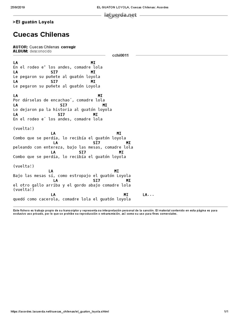 EL GUATON LOYOLA, Cuecas Chilenas - Acordes | PDF