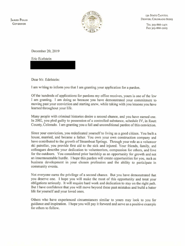 Pardon Letter - Eric Edelstein - Redacted | PDF