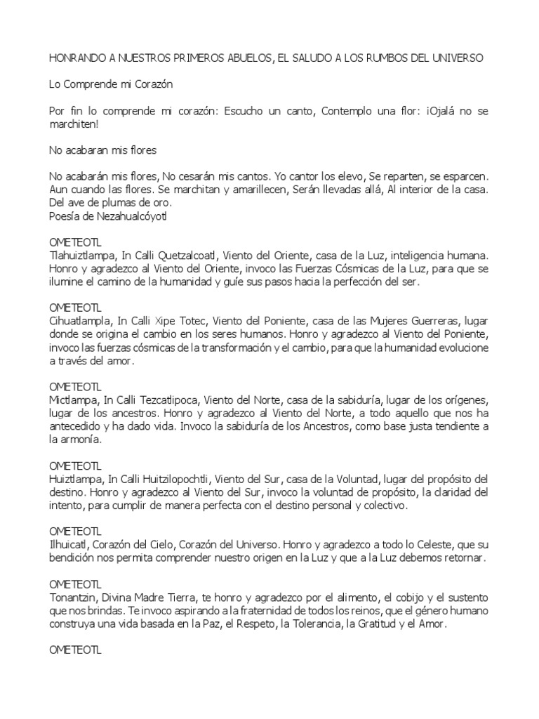 Saludo a los Cuatro Rumbos Mexicas | PDF | azteca | Politeísmo