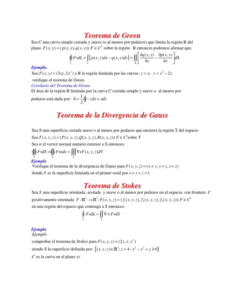 Teoremas de Green, Stokes y Gauss | PDF