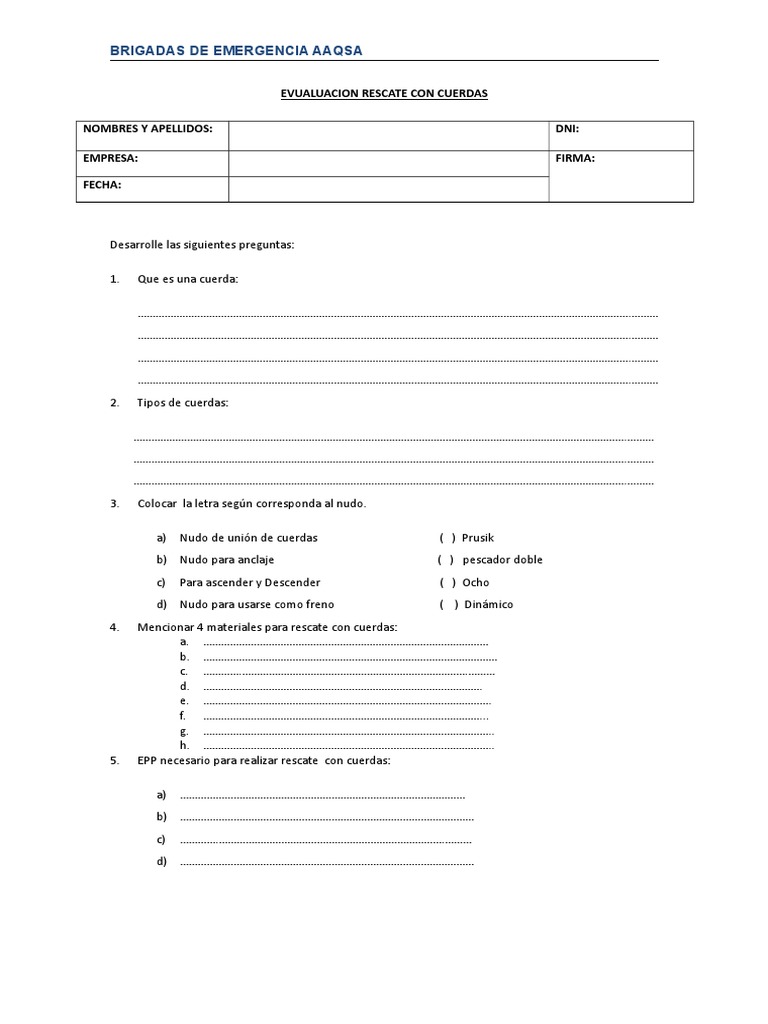 Evaluacion Rescate Con Cuerdas | PDF