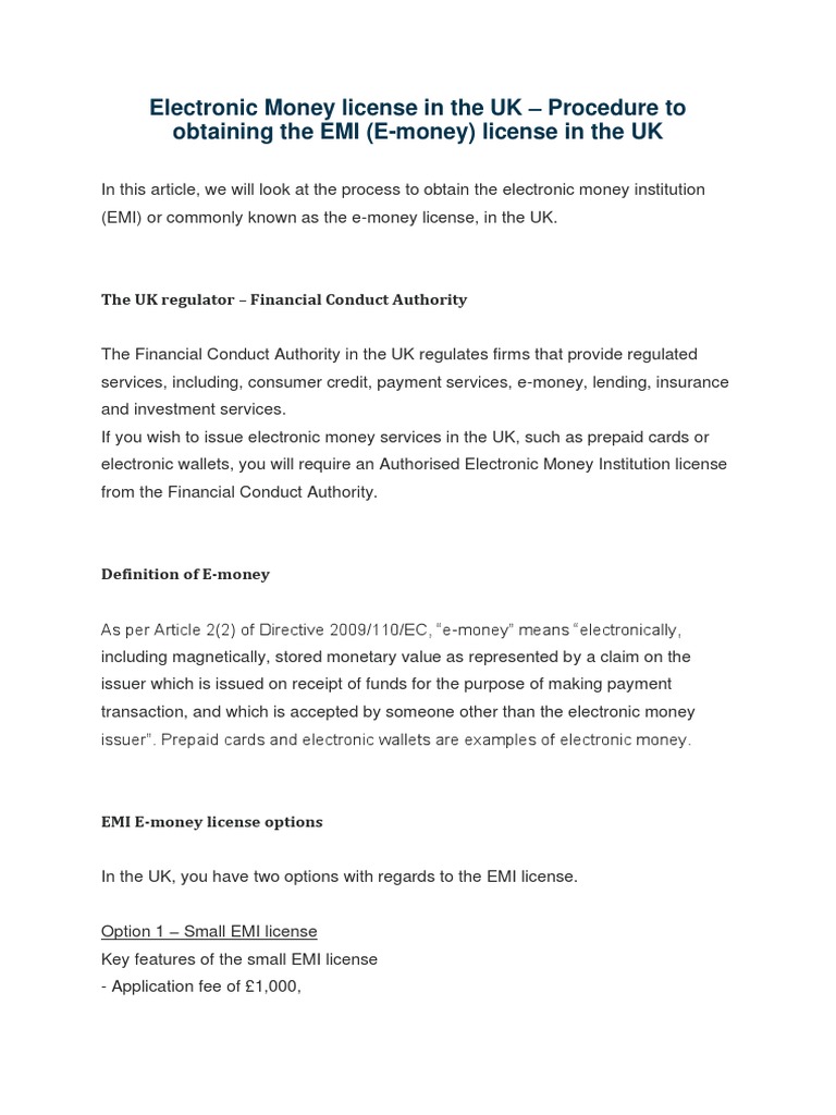 Electronic Money License in The UK | PDF | Stored Value Card | Debit Card