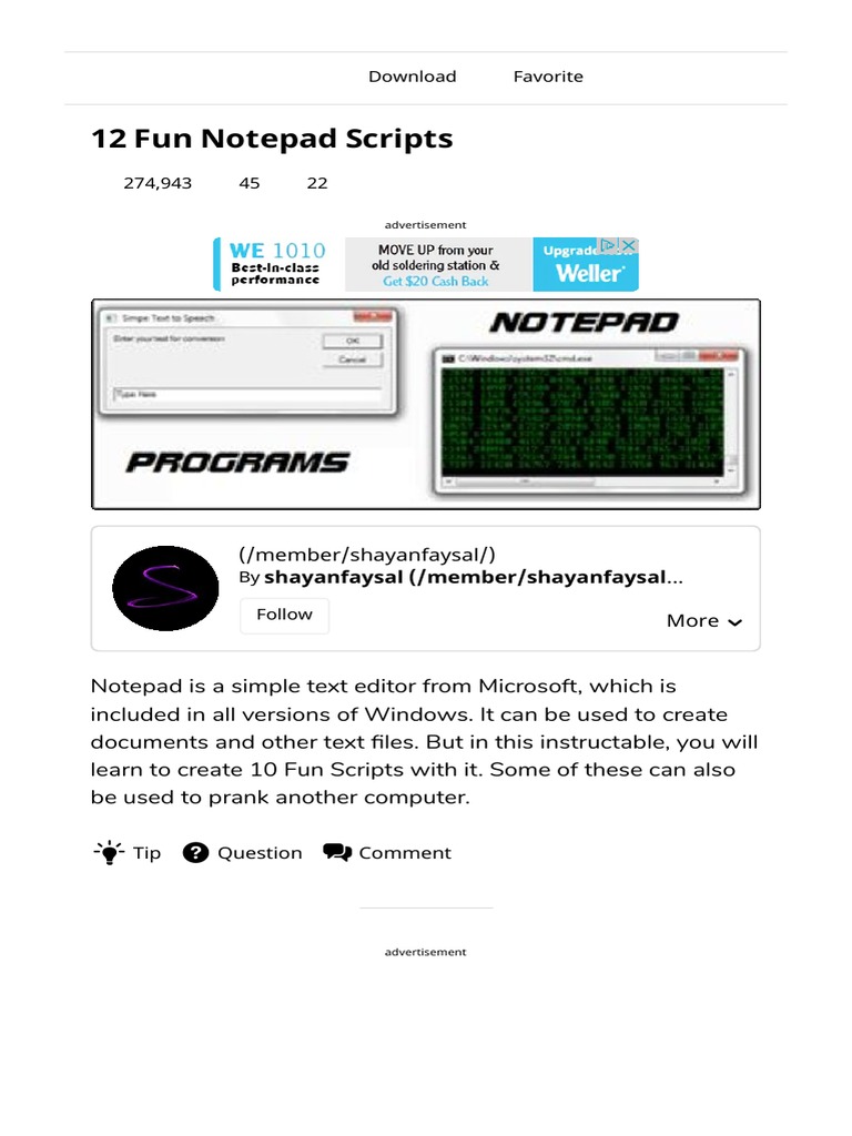 12 Fun Notepad Scripts | PDF | Computing Platforms | Microsoft Windows 12 Fun Notepad Scripts | PDF | Computing Platforms | Microsoft Windows