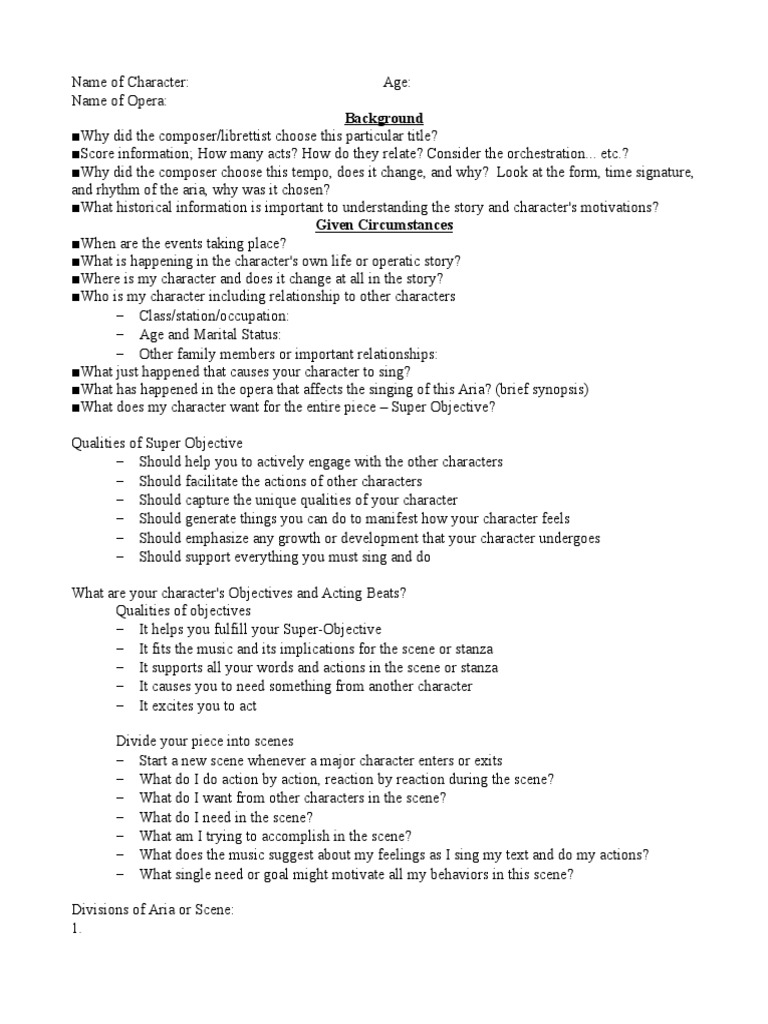 Character Analysis Worksheet | PDF | Goal | Opera