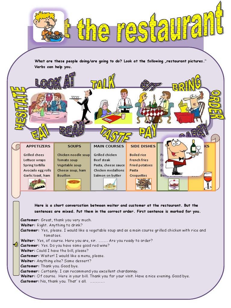 AT THE RESTAURANT Exercises | PDF | Soup | Waiting Staff