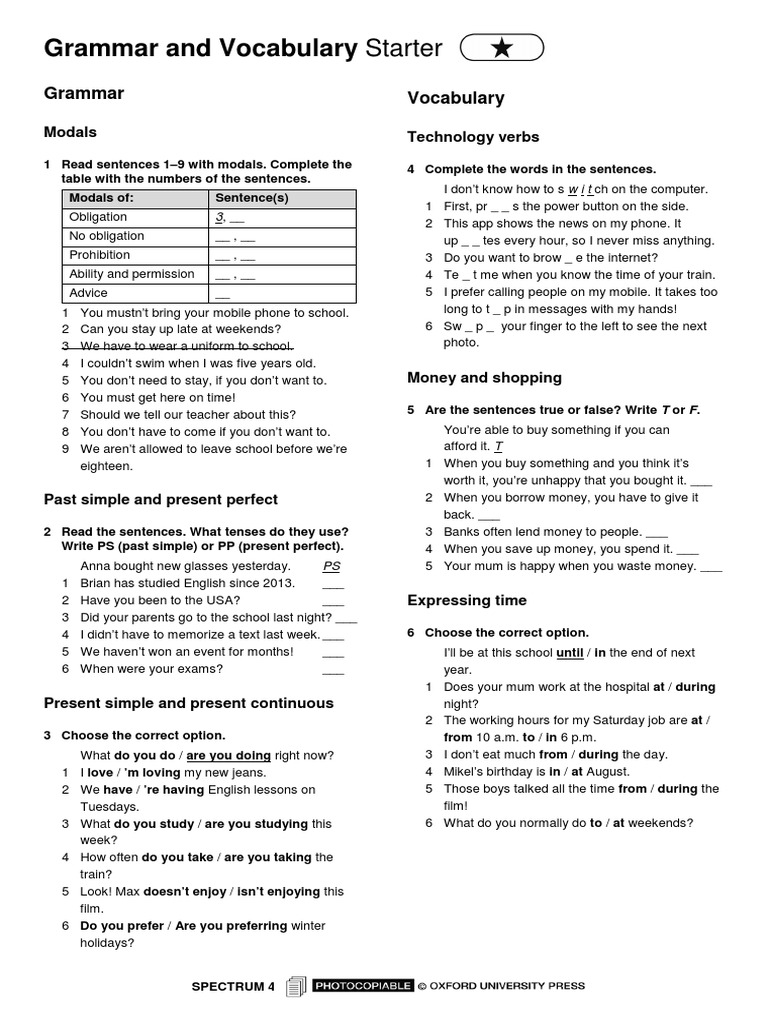 Spectrum TRD4 GV Starter 1 | PDF | Linguistics | Grammar
