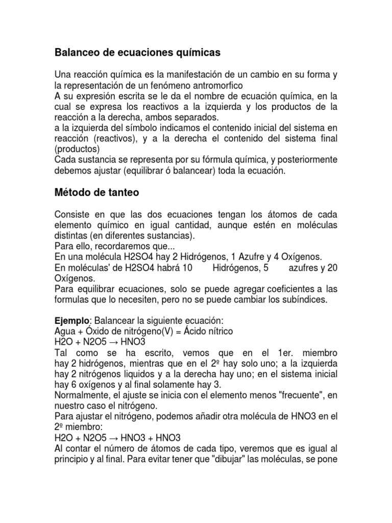 Balanceo de Ecuaciones Químicas | PDF | Reacciones químicas | Redox