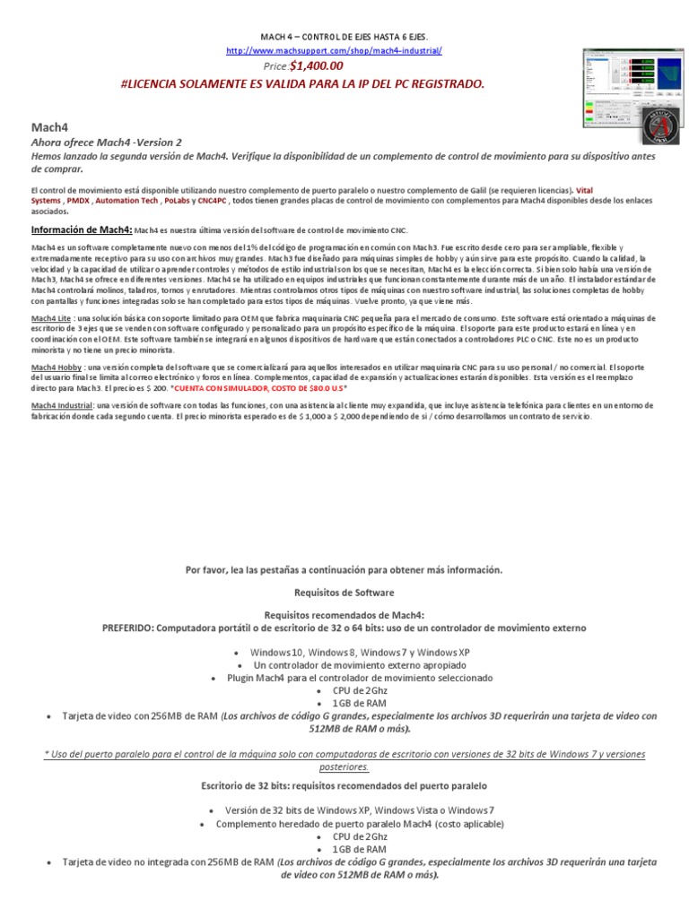 Mach4: Control CNC para 6 Ejes | PDF | Microsoft Windows | Windows 7