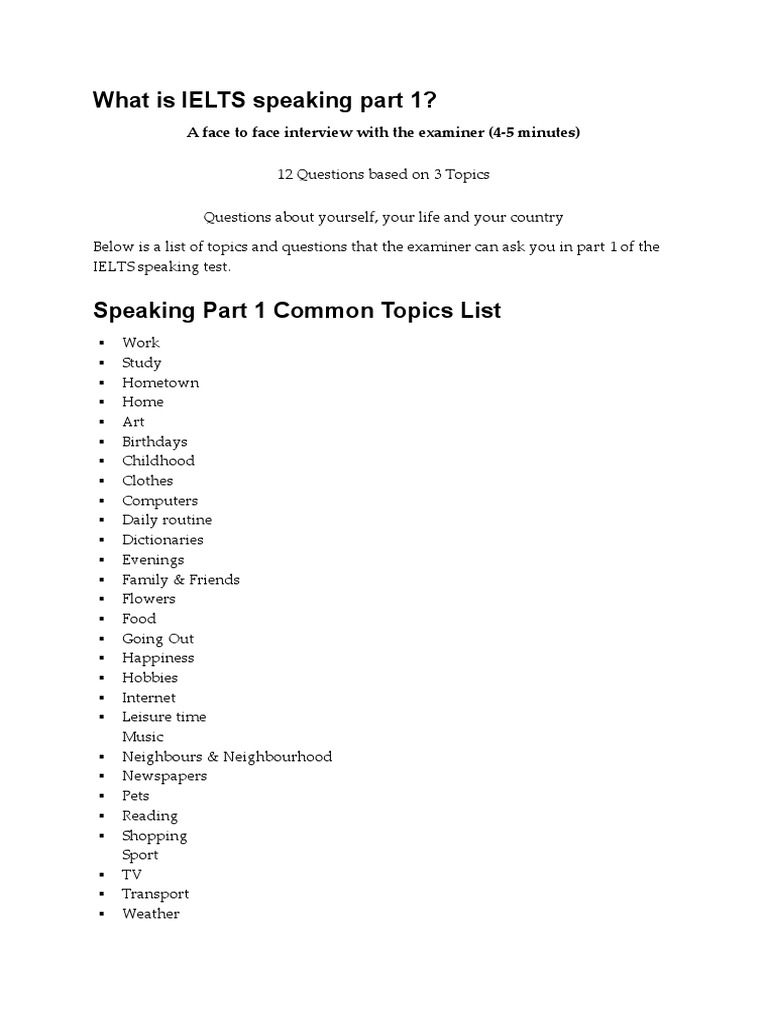 IELTS Speaking Test (Question Sample) | PDF | Teachers | Hobbies
