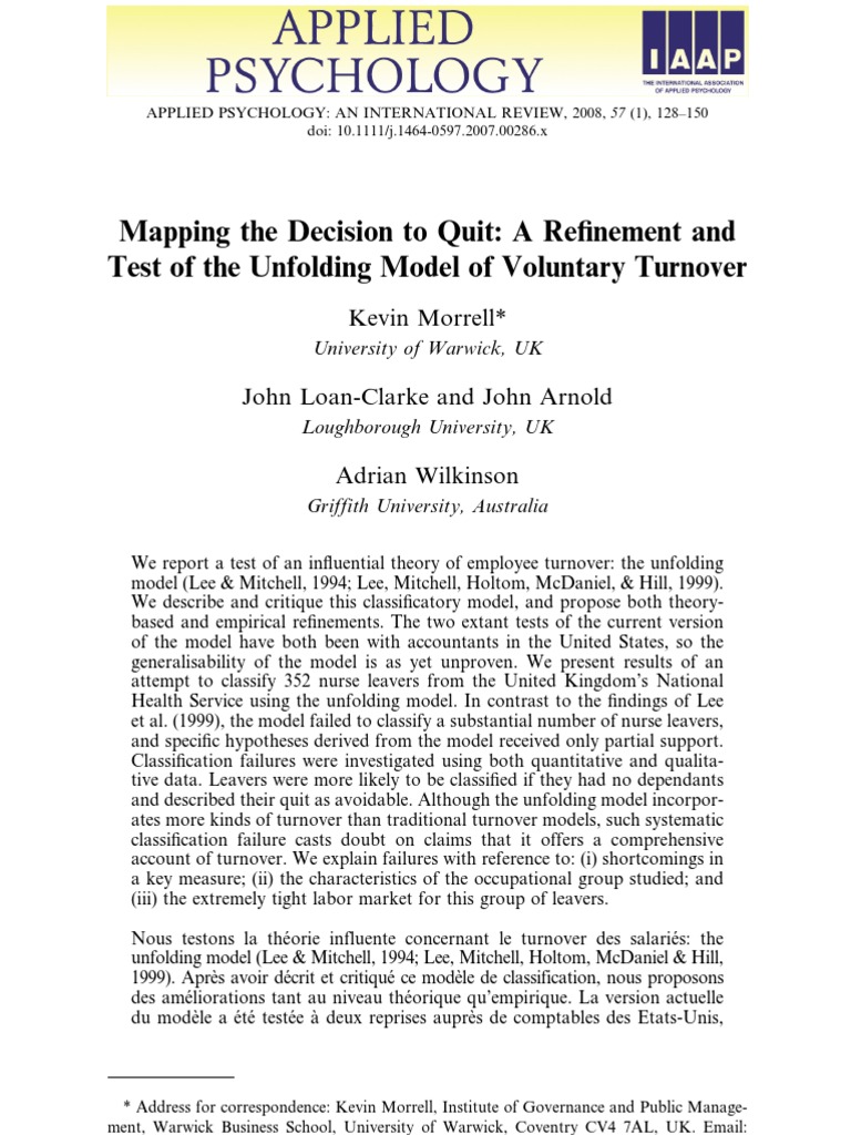 Unfolding Model of Employees Turnover | Download Free PDF | Logistic ...