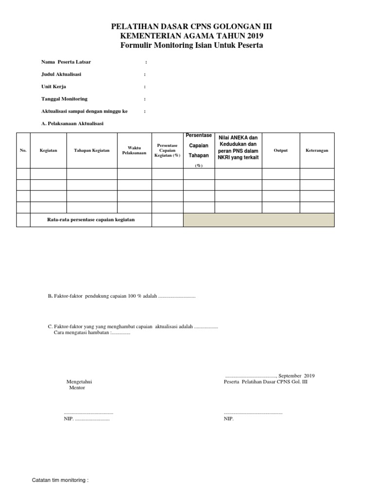 Formulir Monev Untuk Peserta | PDF