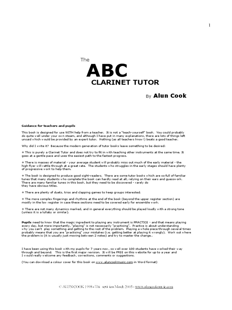 ABC Clarinet Tutor by Alun Cook | PDF | Tempo | Notation