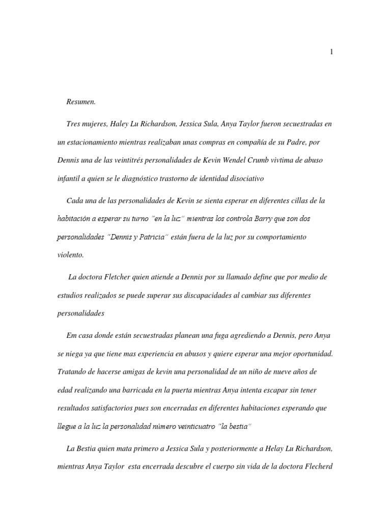 Resumen Pelicula Split | PDF