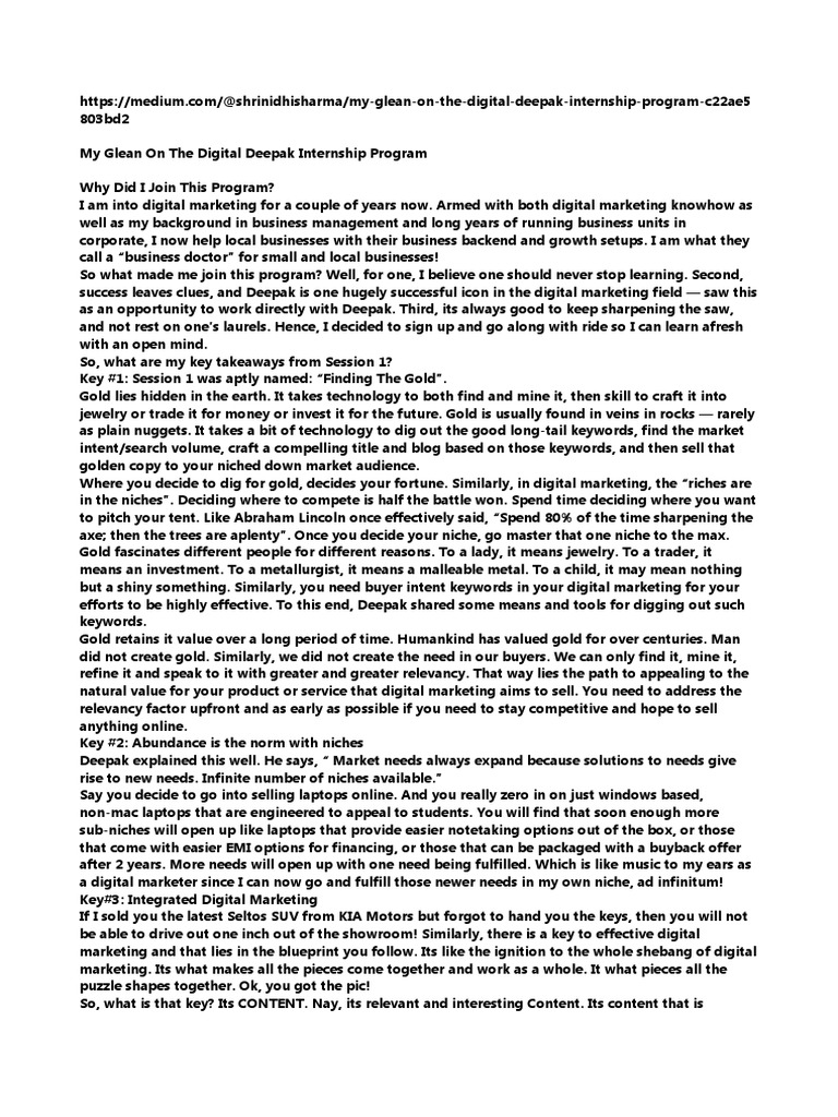 My Glean On The Digital Deepak Internship Program | PDF | Digital ...