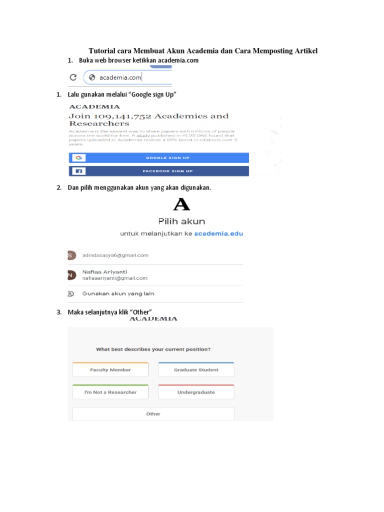 Tutorial Cara Membuat Akun Academia Dan Cara Memposting Artikel Pdf