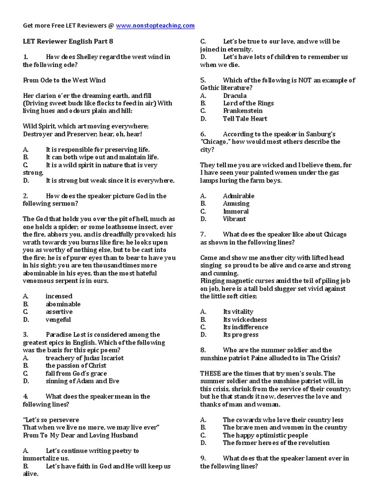 LET Reviewer English Part 8 | PDF | Paradise Lost