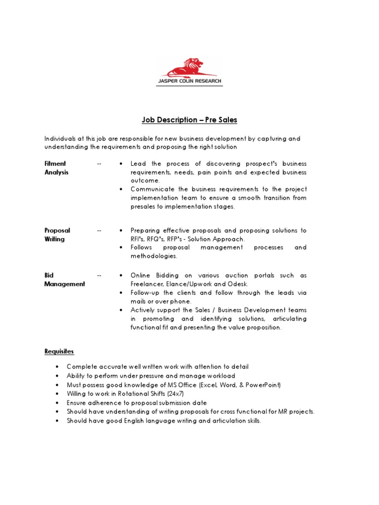 Jasper Colin Research - Pre Sales PDF | PDF | Business