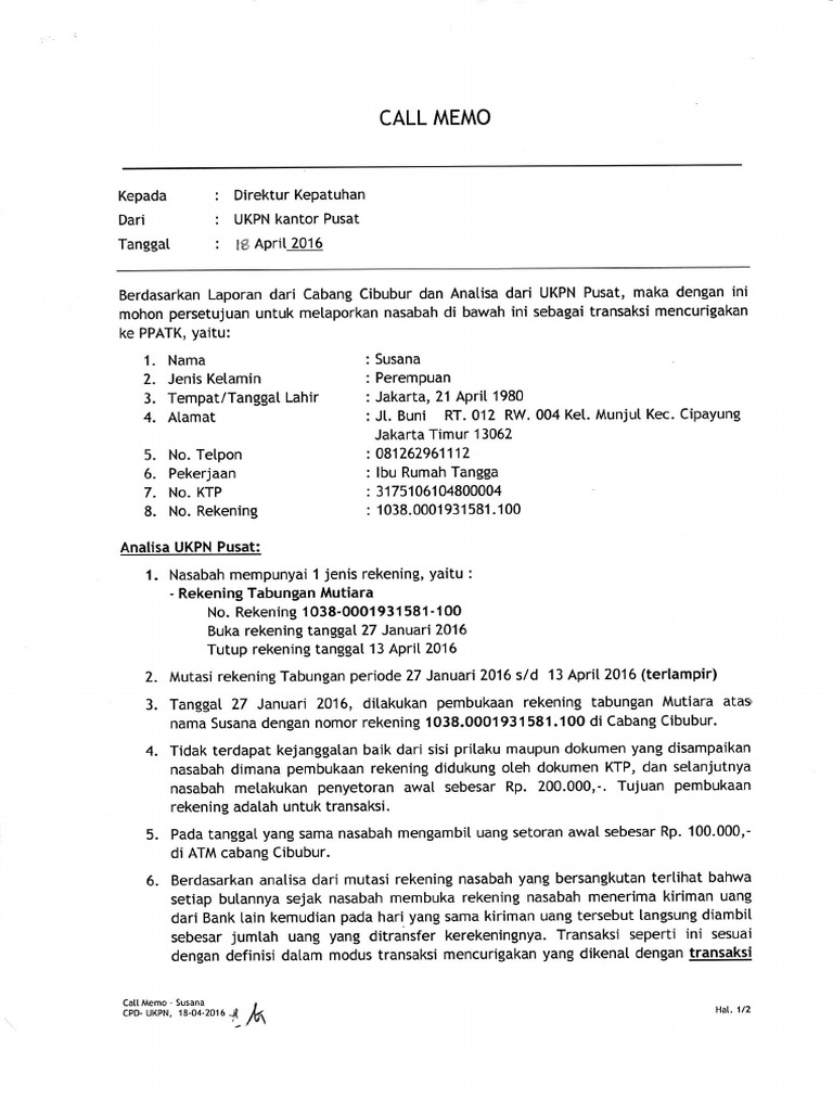 Contoh Call Memo PDF | PDF