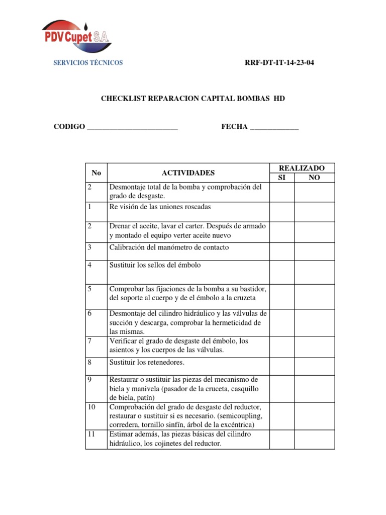 Checklist PARA CAPITAL Bombas HD | PDF