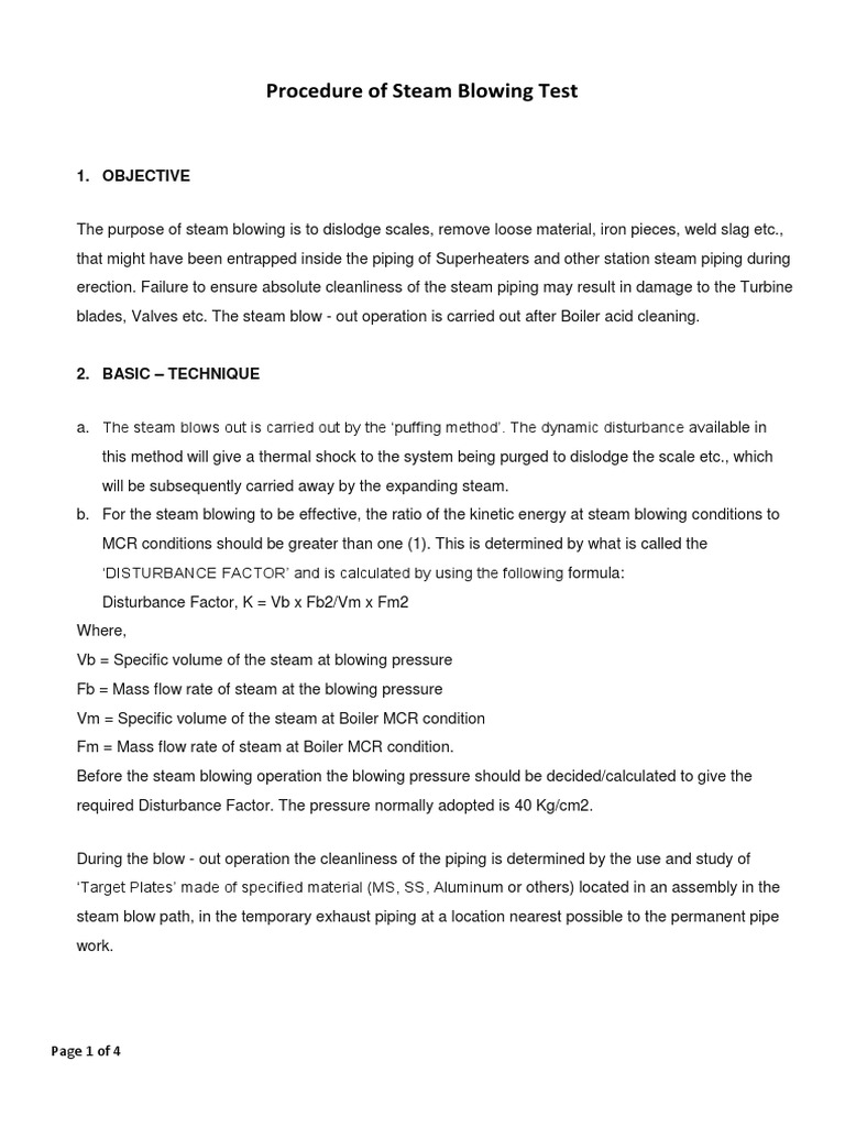 Standard Procedure of Steam Blowing Test | PDF | Steam | Boiler