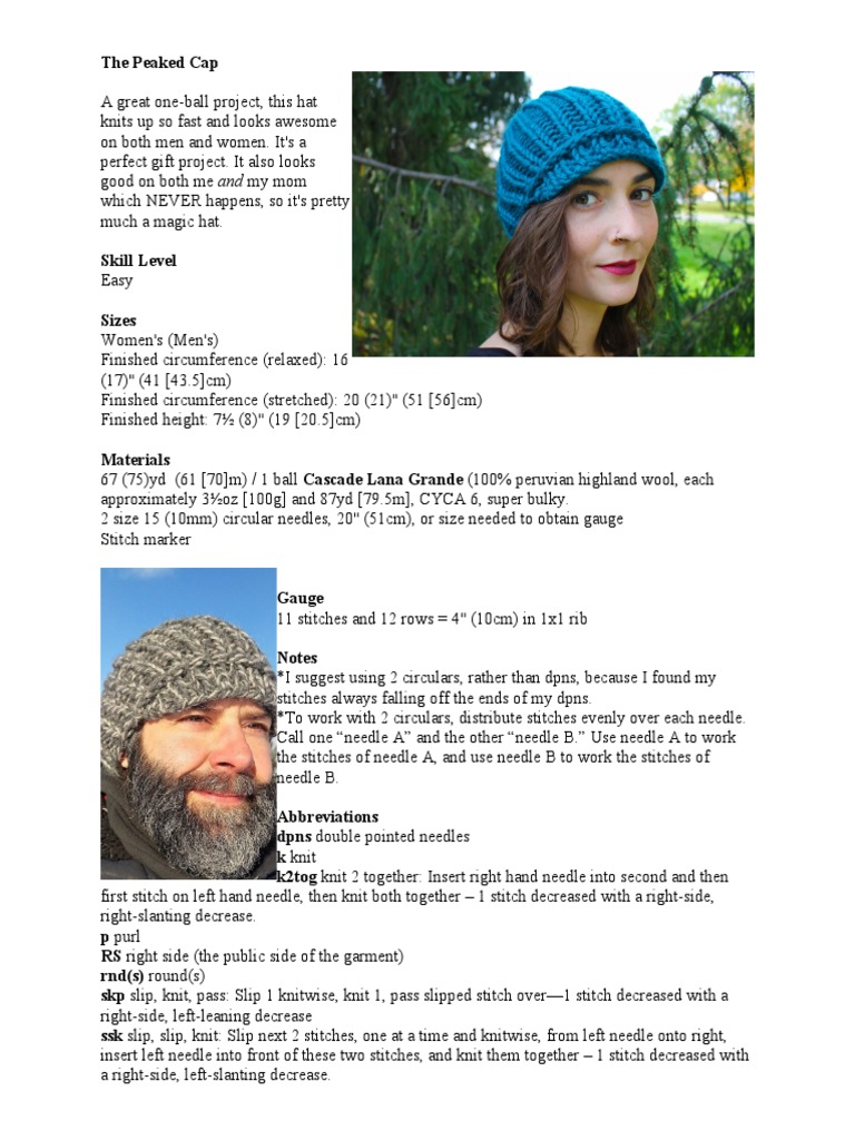 Peaked Cap Pattern | PDF | Knitting | Textile Arts