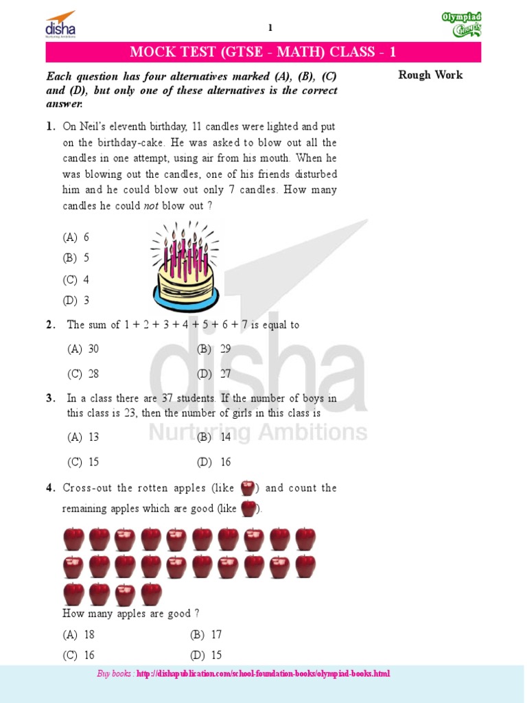 Mock Test (GTSE) Class 1 Math | Download Free PDF | Litre | Rupee