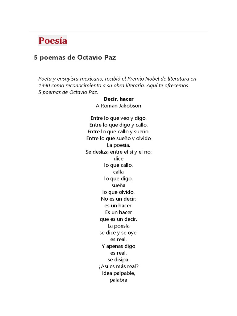 Poemas de Octavio Paz | PDF | Poesía