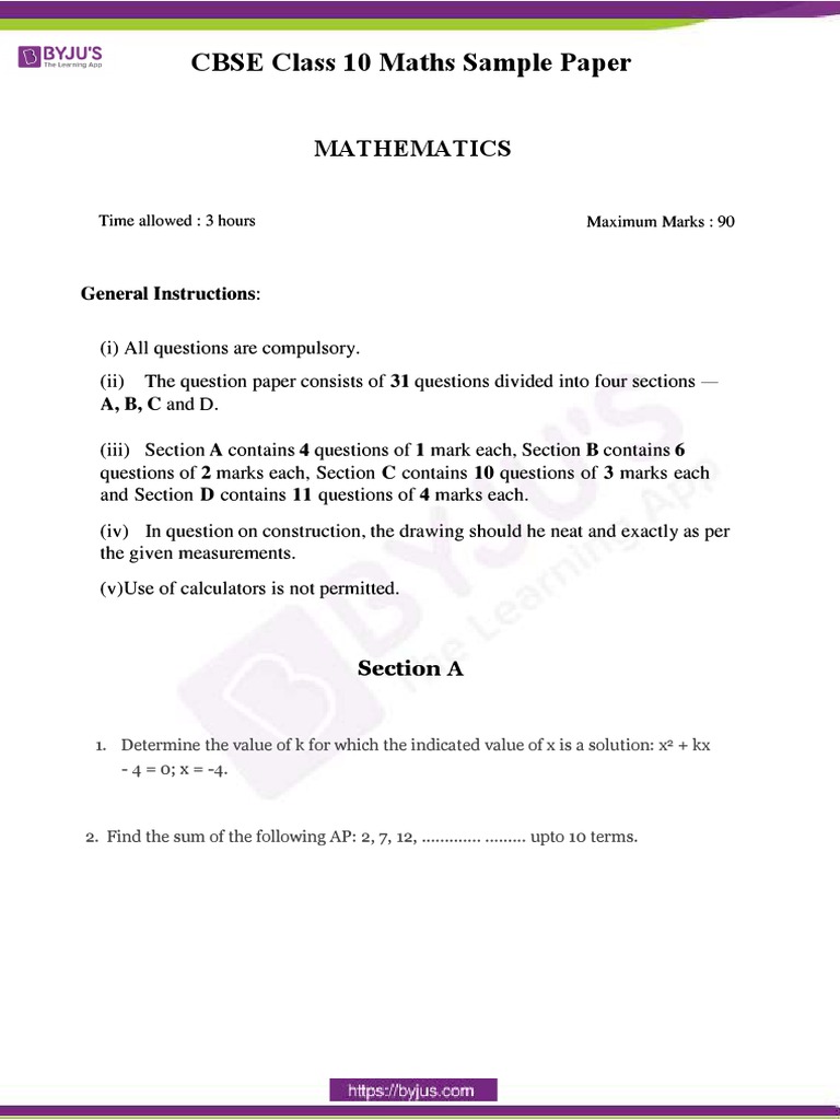 CBSE Class 10 Maths Sample Paper Set 3 | PDF | Circle | Sphere
